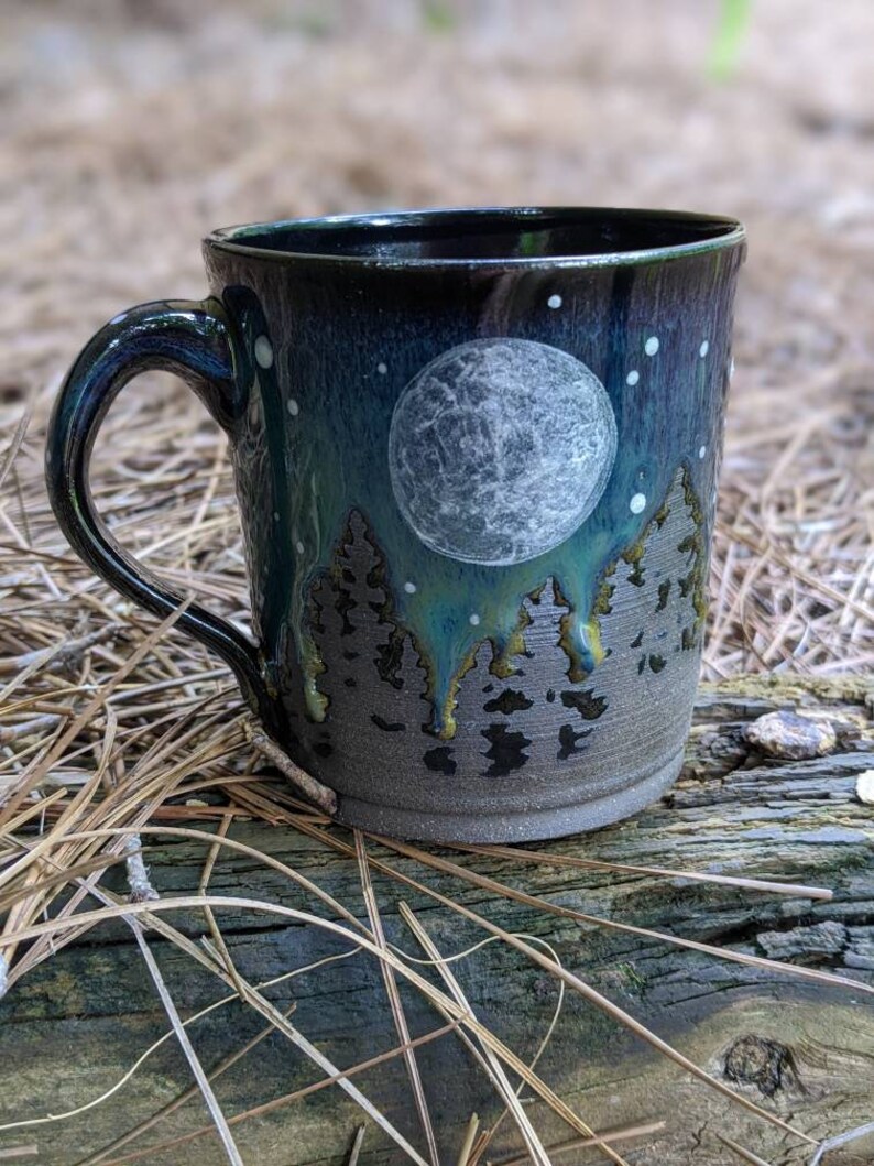 Full Moon Night Sky Pottery Mug // Camping Forest Galaxy Sky | Etsy