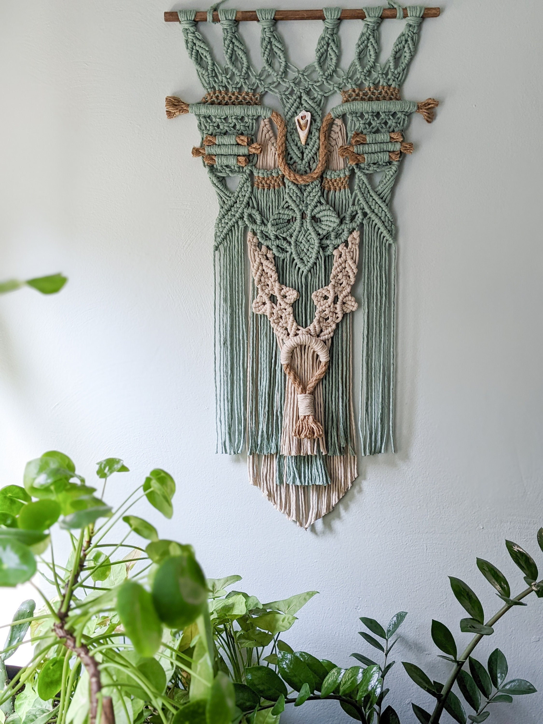 Sage Green Macrame Wall Hanging With Rope and Shell Beachy - Etsy