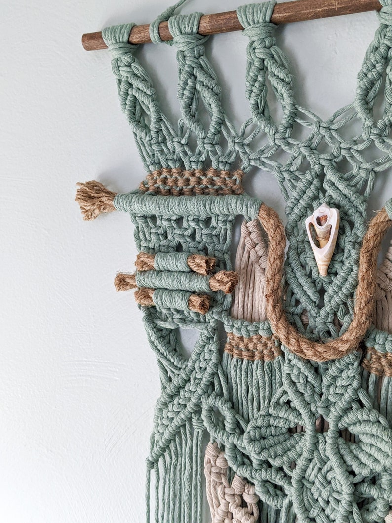 Sage Green Macrame Wall Hanging With Rope and Shell Beachy - Etsy