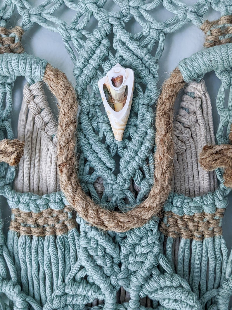 Sage Green Macrame Wall Hanging With Rope and Shell Beachy - Etsy