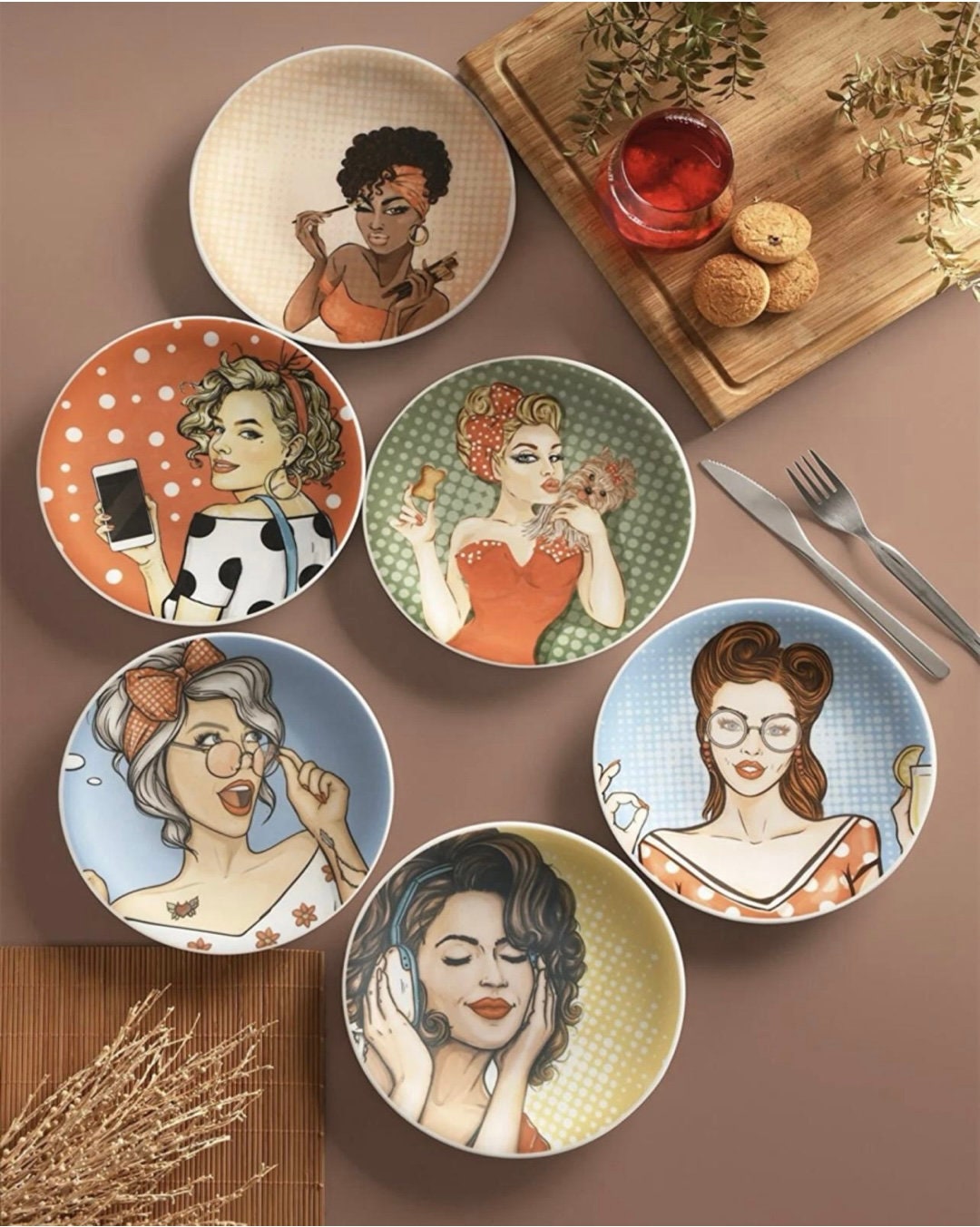 Retro Pop-art Plates Unique Design Modern Girls' Power Cake Dessert ...