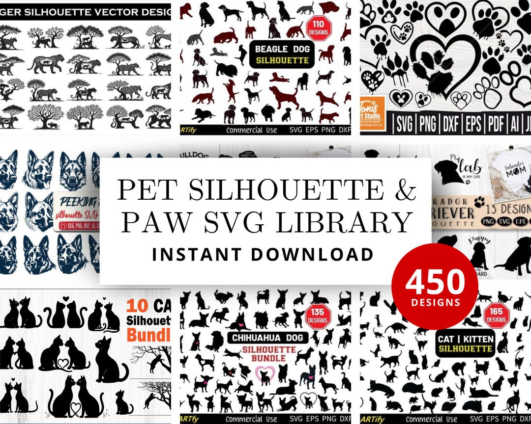 Pet Silhouette SVG Bundle, Dog Cat Paw Designs (instant Download) - Etsy