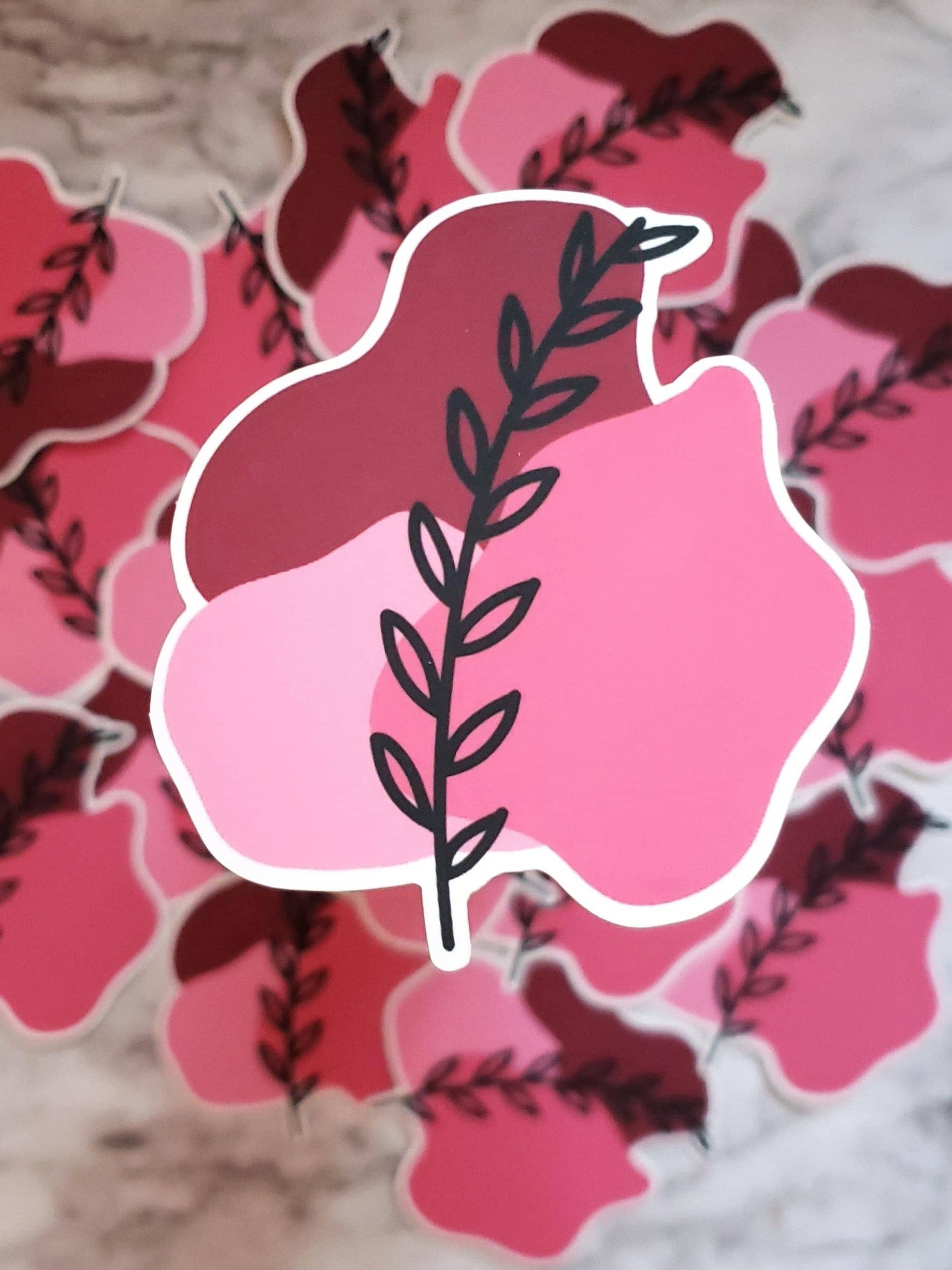 3x3 Pink Flower Stem Sticker for Water Bottle and Computer - Etsy
