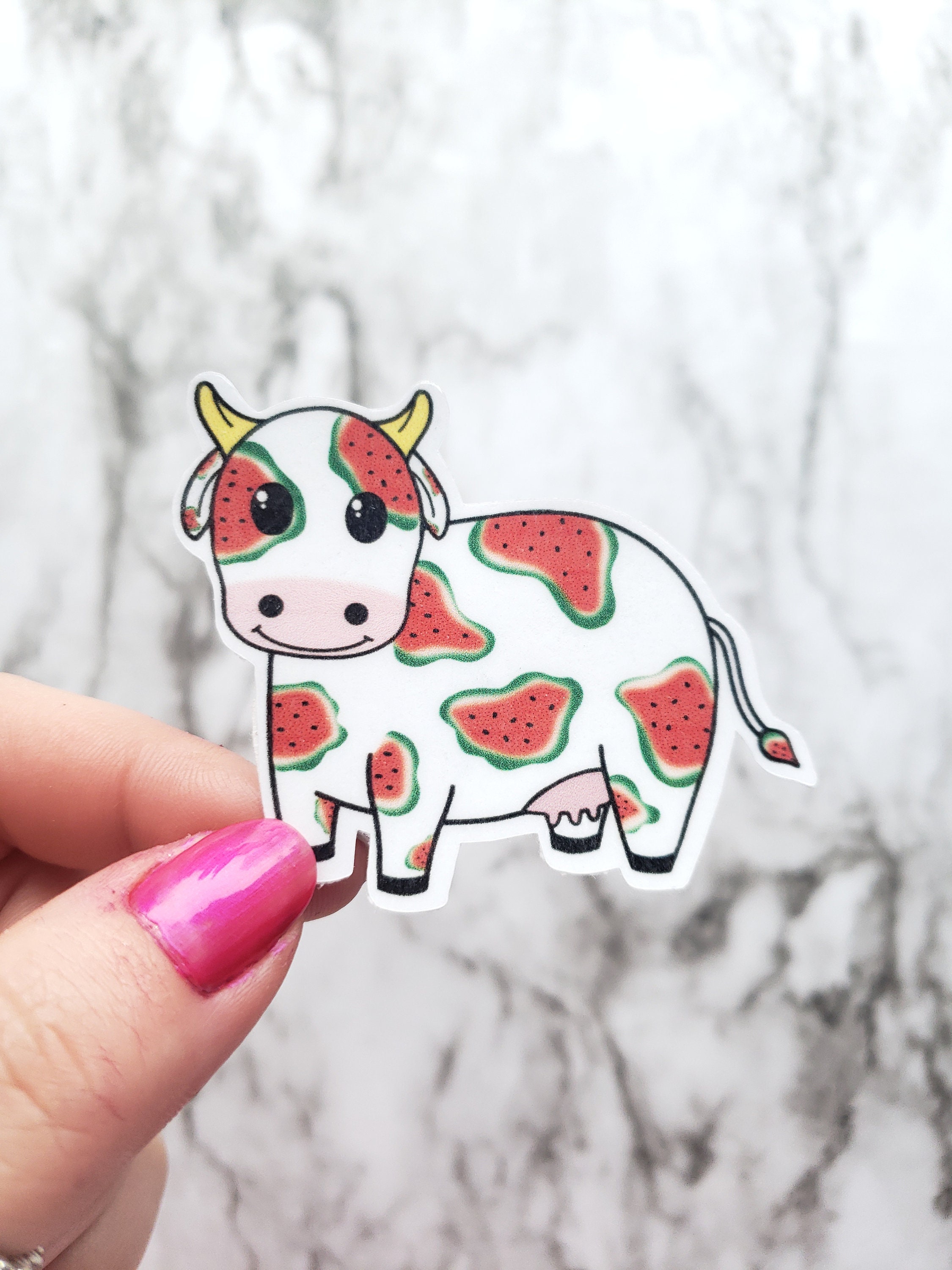 Watermelon Fruit Cow Sticker - Etsy