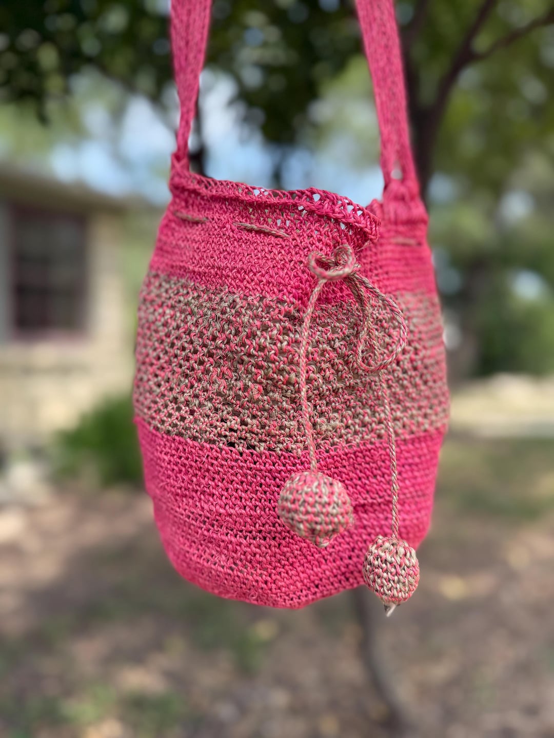 Hot Pink Fique Mochila Bag, Handmade in Colombia, Satchel, Crossbody ...