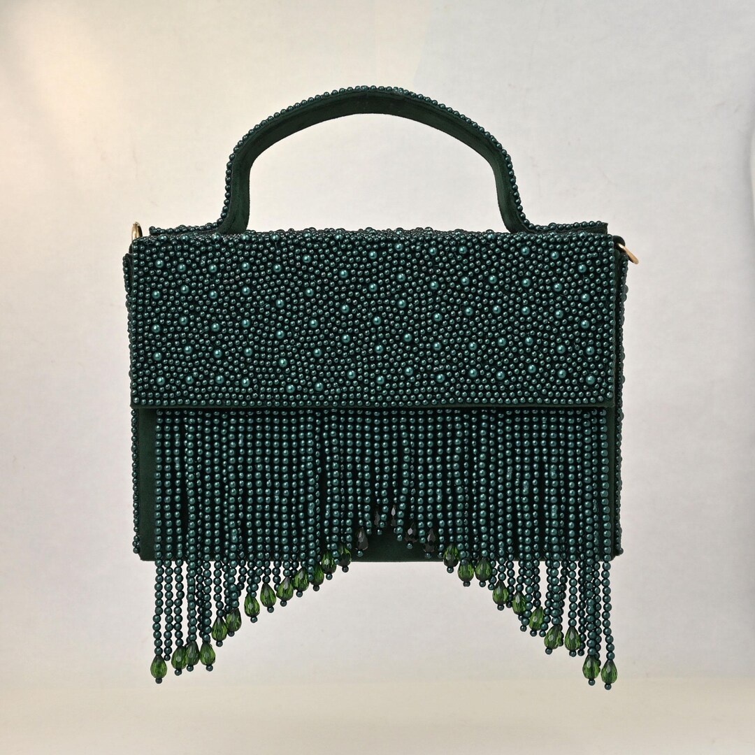 Emerald Green Beaded Embellished Statement Handbag - Etsy