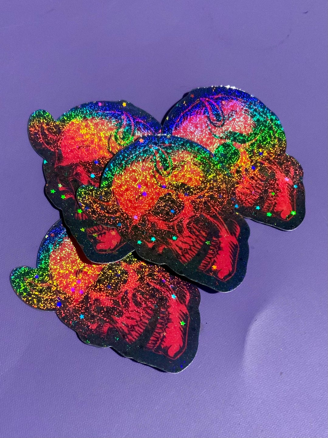 Red Devil Skull 3 Inch Rainbow Holographic Vinyl Sticker Stars and ...