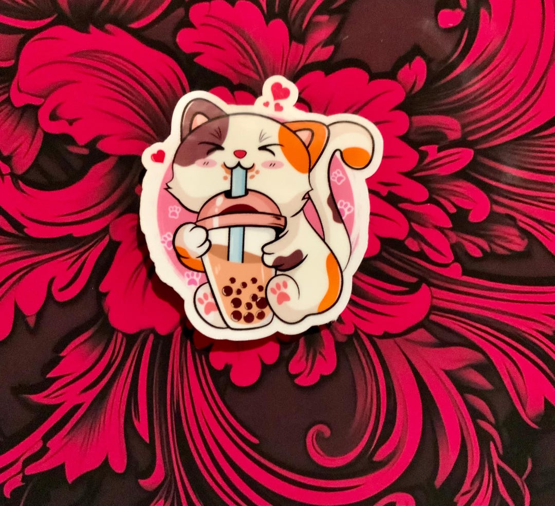Cute Cat Drinking Boba Tea Vinyl Sticker - Etsy