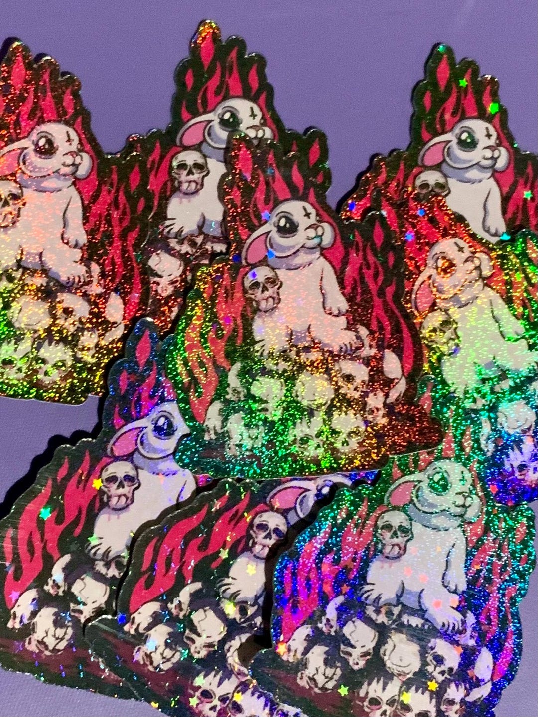 Holographic Cute Demonic Bunny Sitting Ontop of Skulls - Etsy