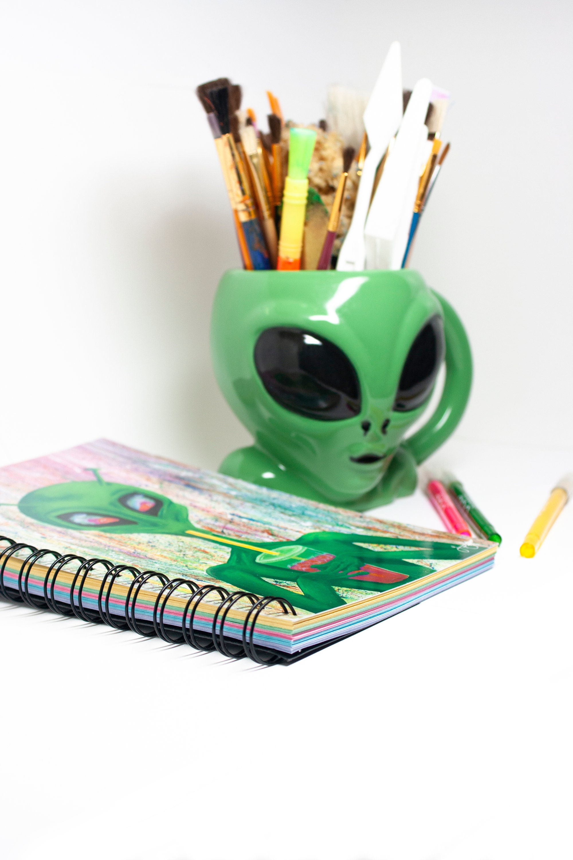 5.5x8.5 Cute Alien Notebook, Lined Graph or Blank Wire Spiral Notebook ...
