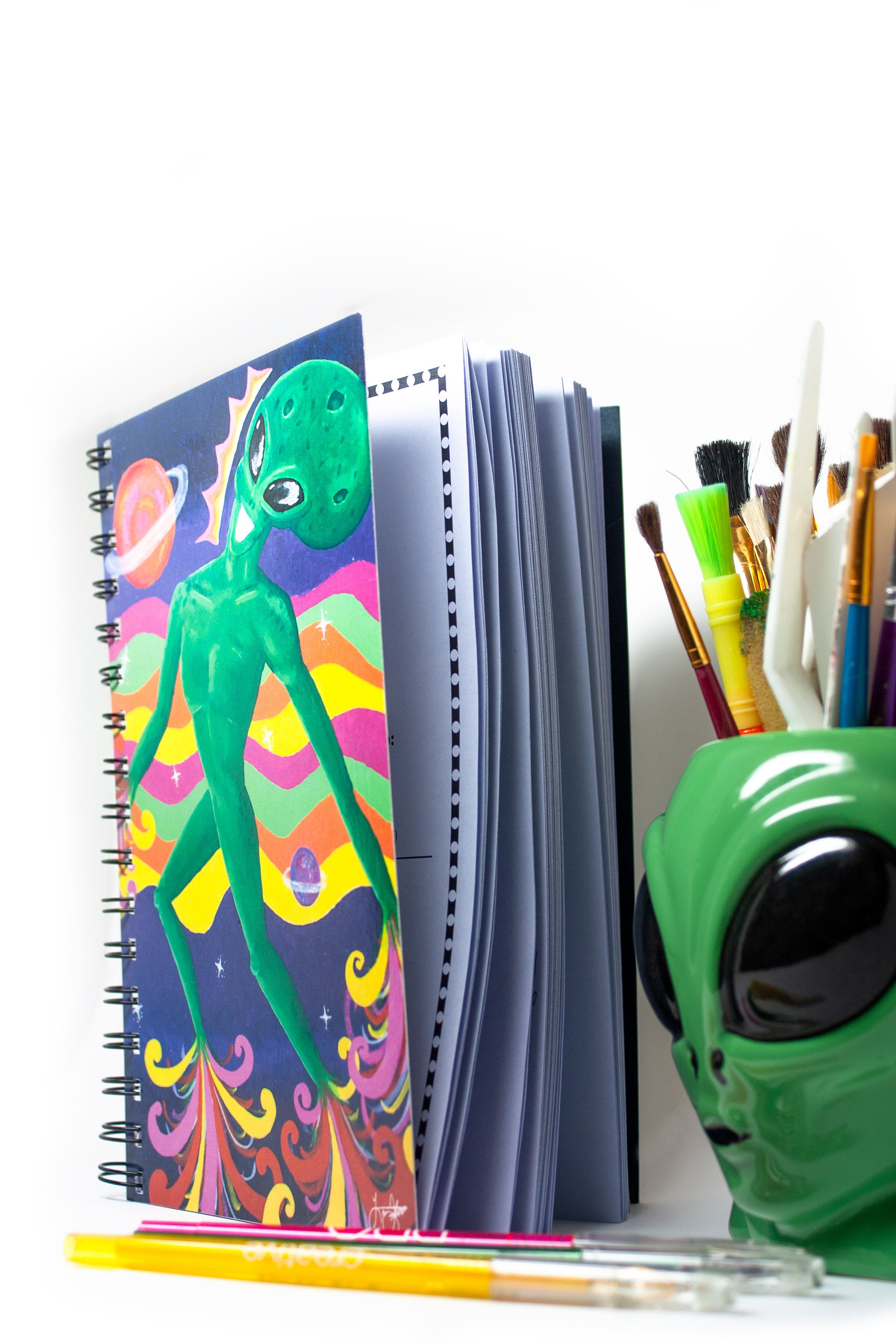 5.5x8.5 Flying Alien Notebook, Lined Graph or Blank Wire Spiral ...