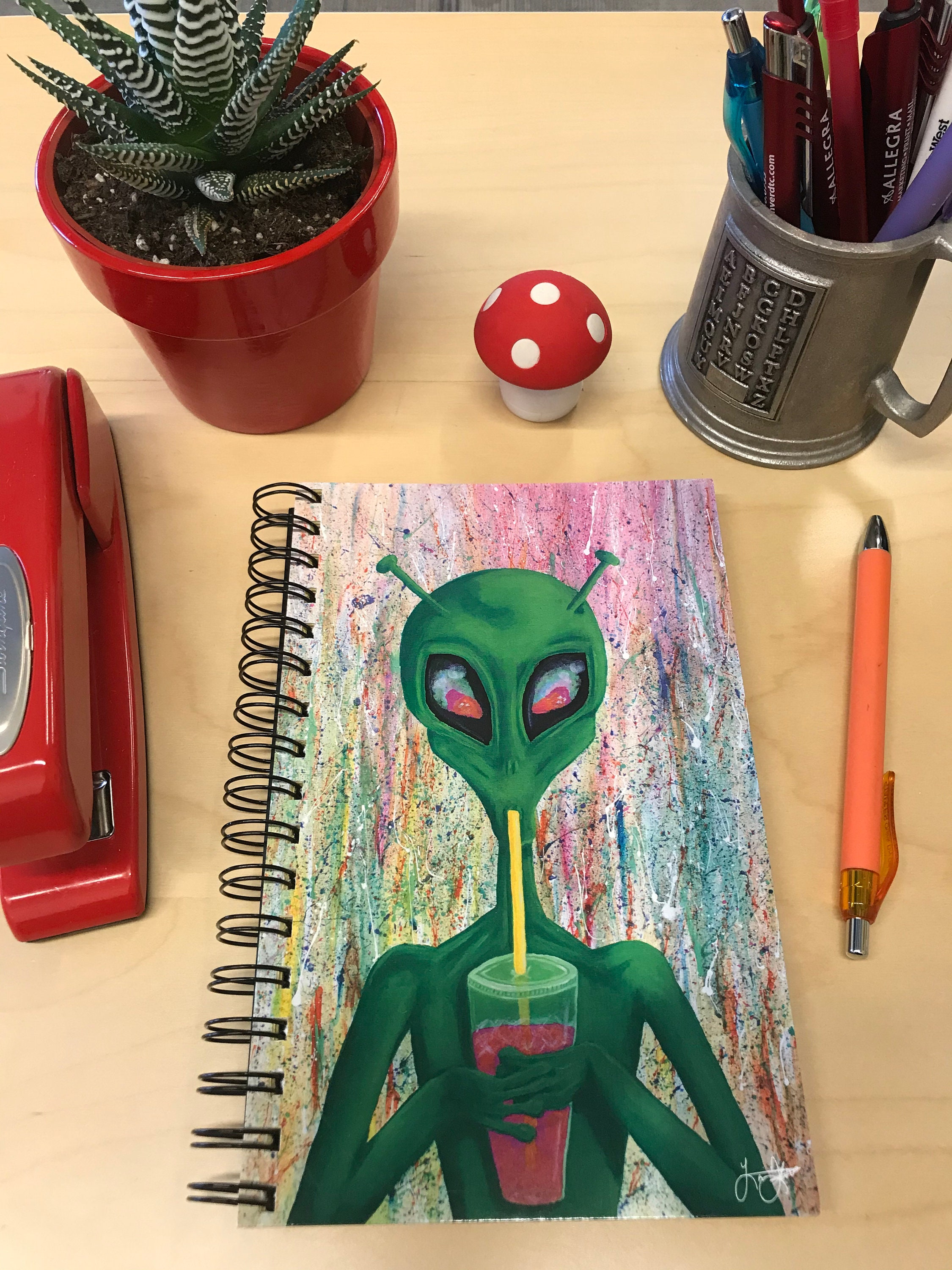 5.5x8.5 Cute Alien Notebook, Lined Graph or Blank Wire Spiral Notebook ...