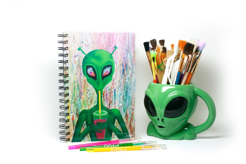 5.5x8.5 Cute Alien Notebook, Lined Graph or Blank Wire Spiral Notebook ...