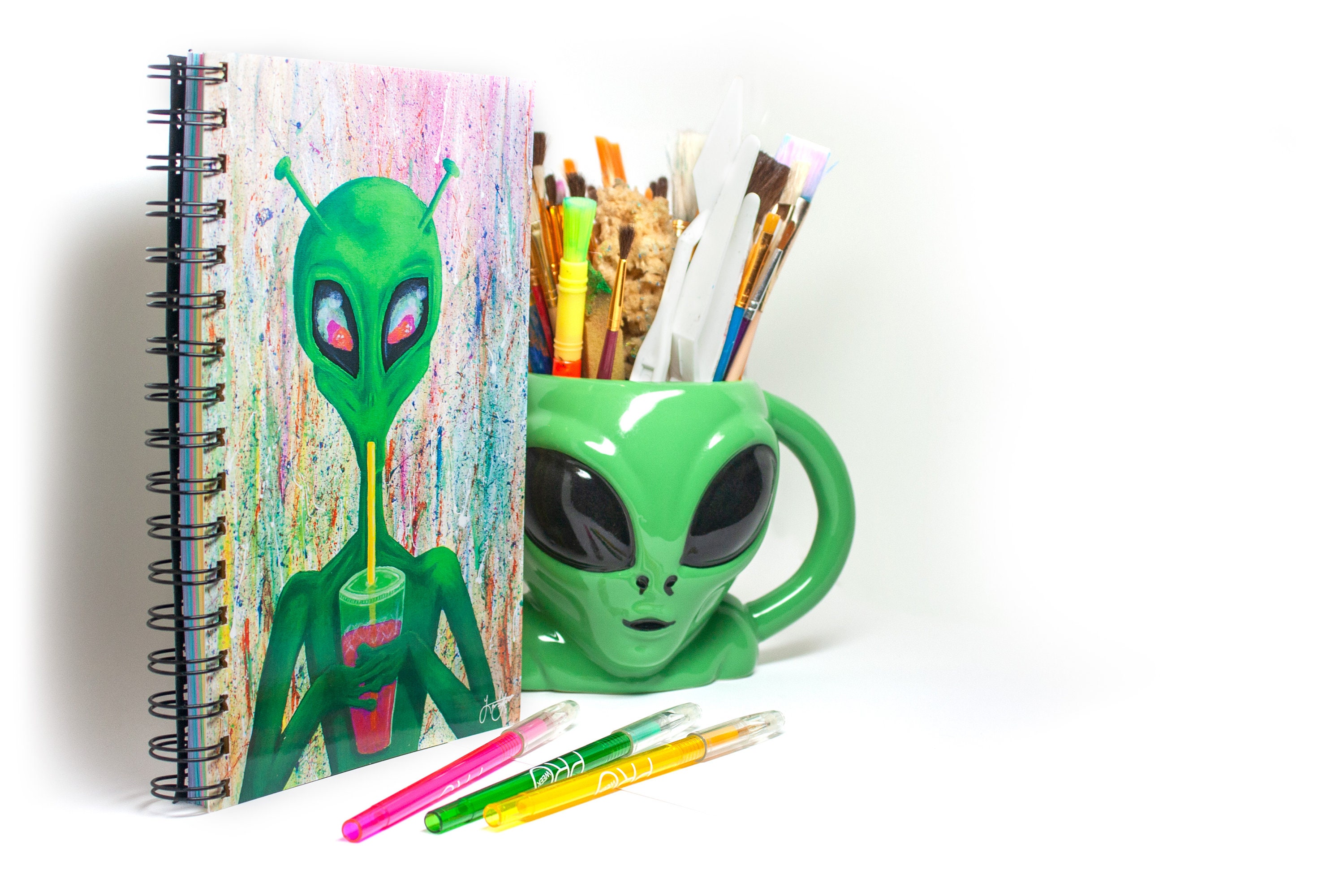 5.5x8.5 Cute Alien Notebook, Lined Graph or Blank Wire Spiral Notebook ...