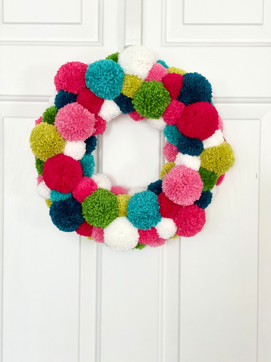 Color Pop Wreath Winter Wreath Colorblock Pom Pom Wreath Handmade ...