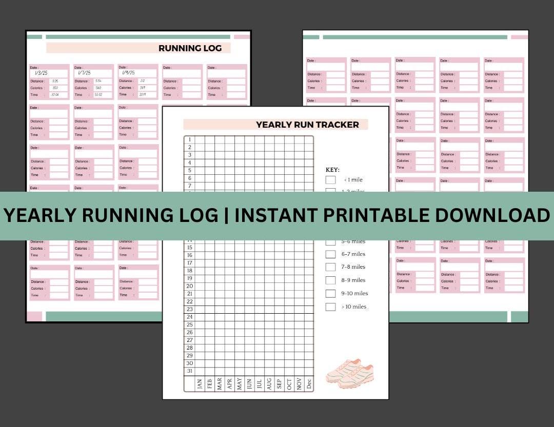 Yearly Running Log Printable | Digital Running Tracker | Mileage ...