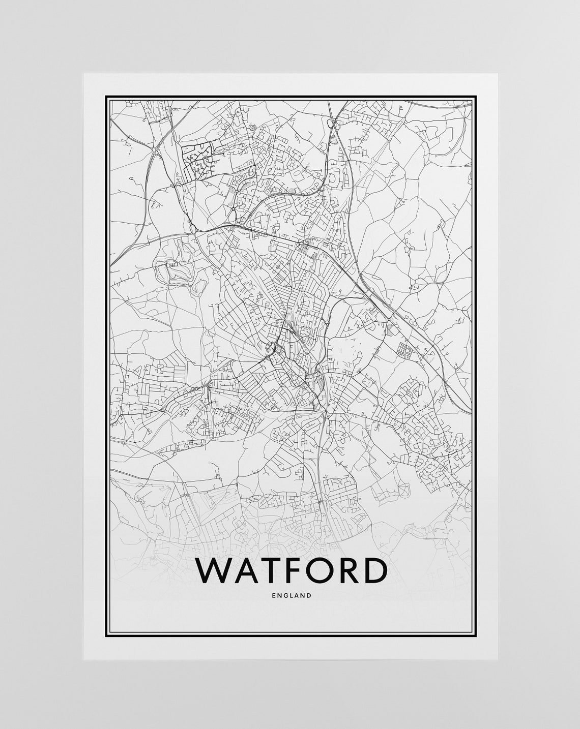 Watford England Map Print Watford Map Art Watford Map | Etsy