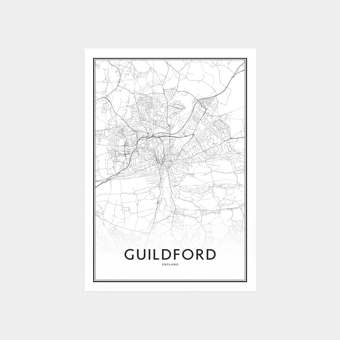 Guildford Map Print Guildford Map Art Guildford England Map | Etsy