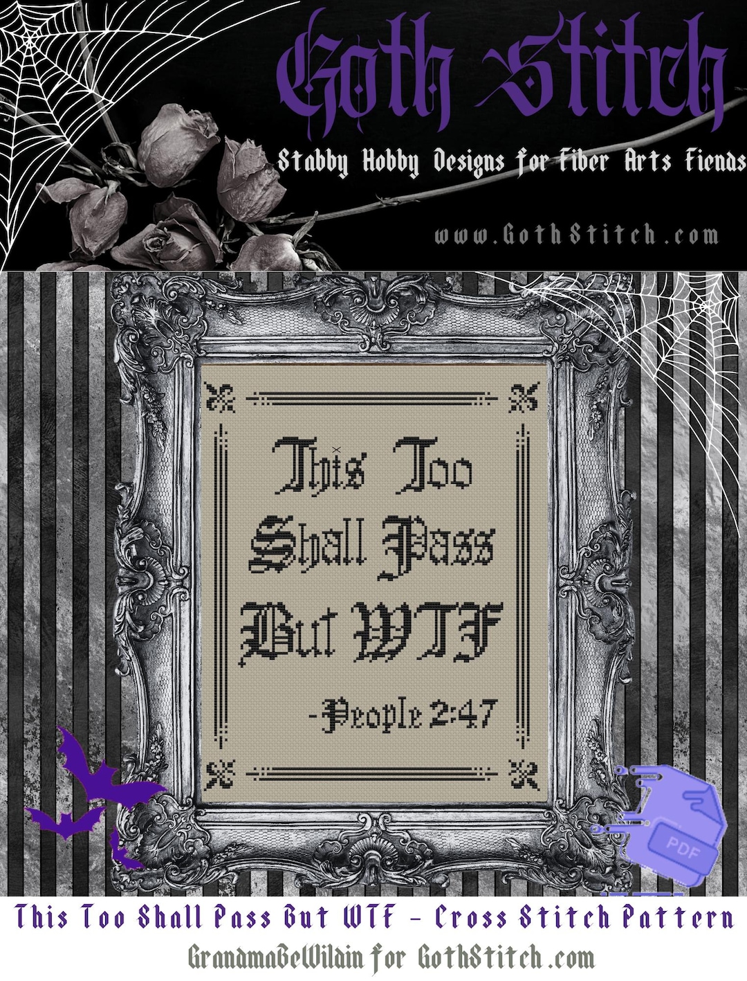 This Too Shall PASS but WTF Gothic Cross Stitch Funny Popular Viral ...