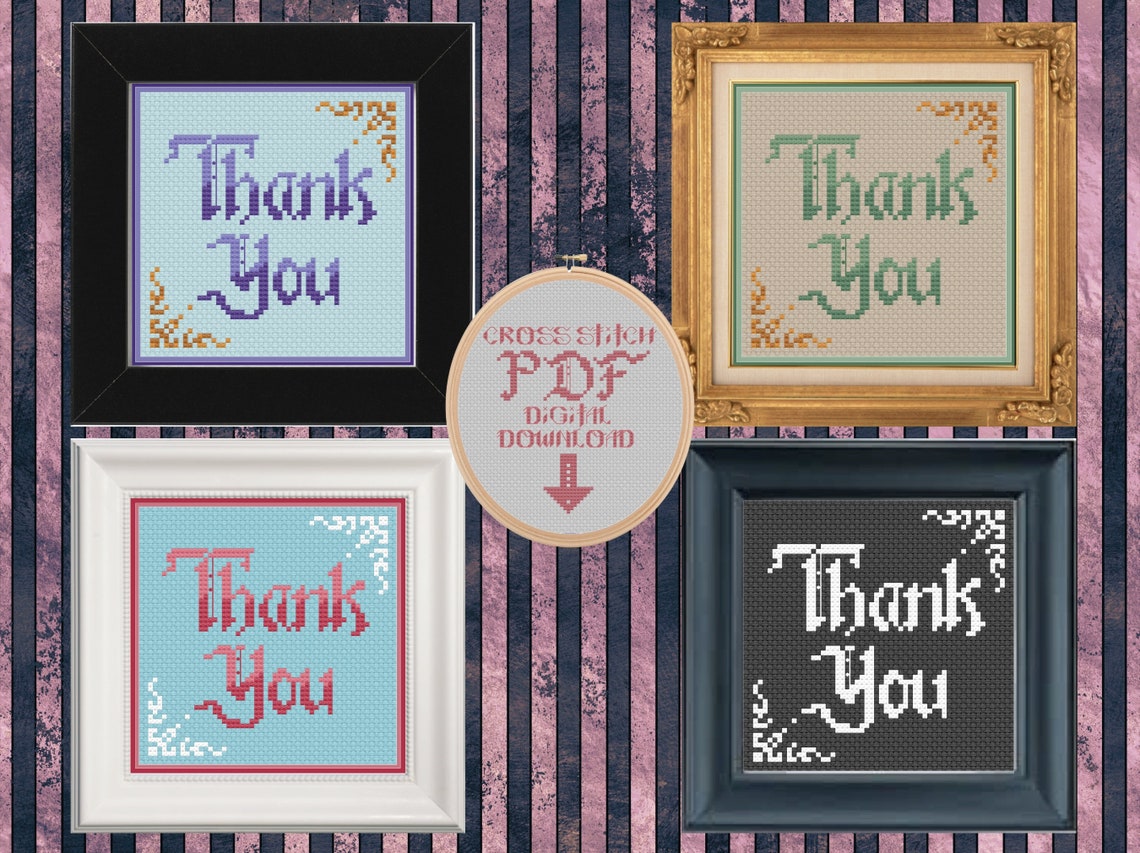 THANK YOU Gothic Cross Stitch Pattern Chart PDF Modern Goth Pop Culture ...