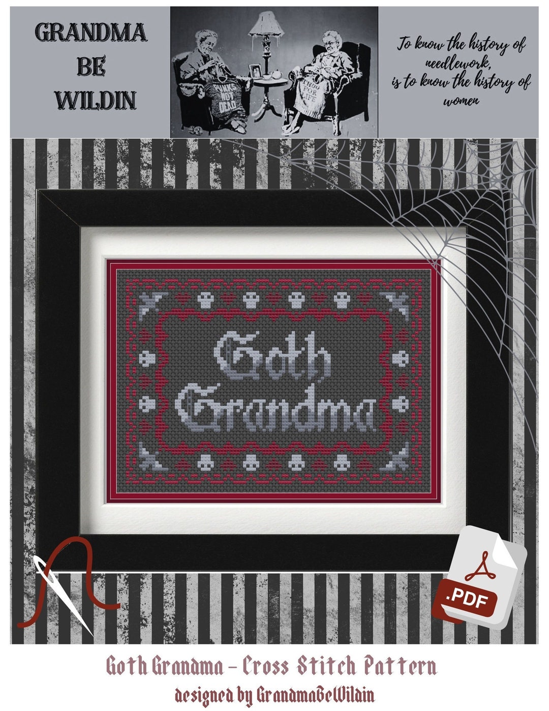 Goth Grandma - Gothic Cross Stitch Skull Bats Hearts Pattern Chart PDF ...