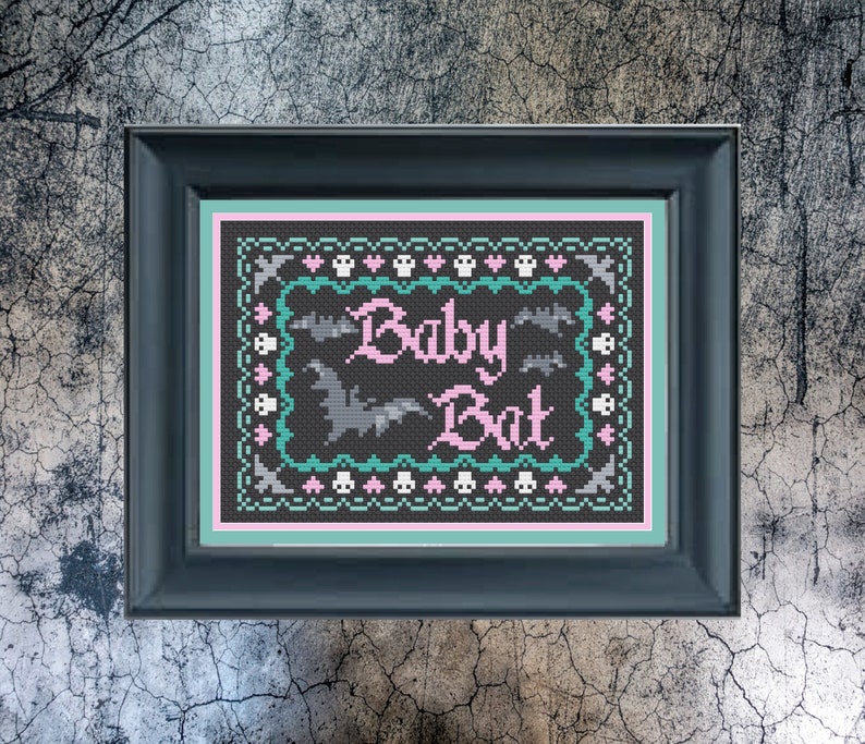 BABY BAT Pastel Goth Gothic Cross Stitch Skull Bats Hearts - Etsy
