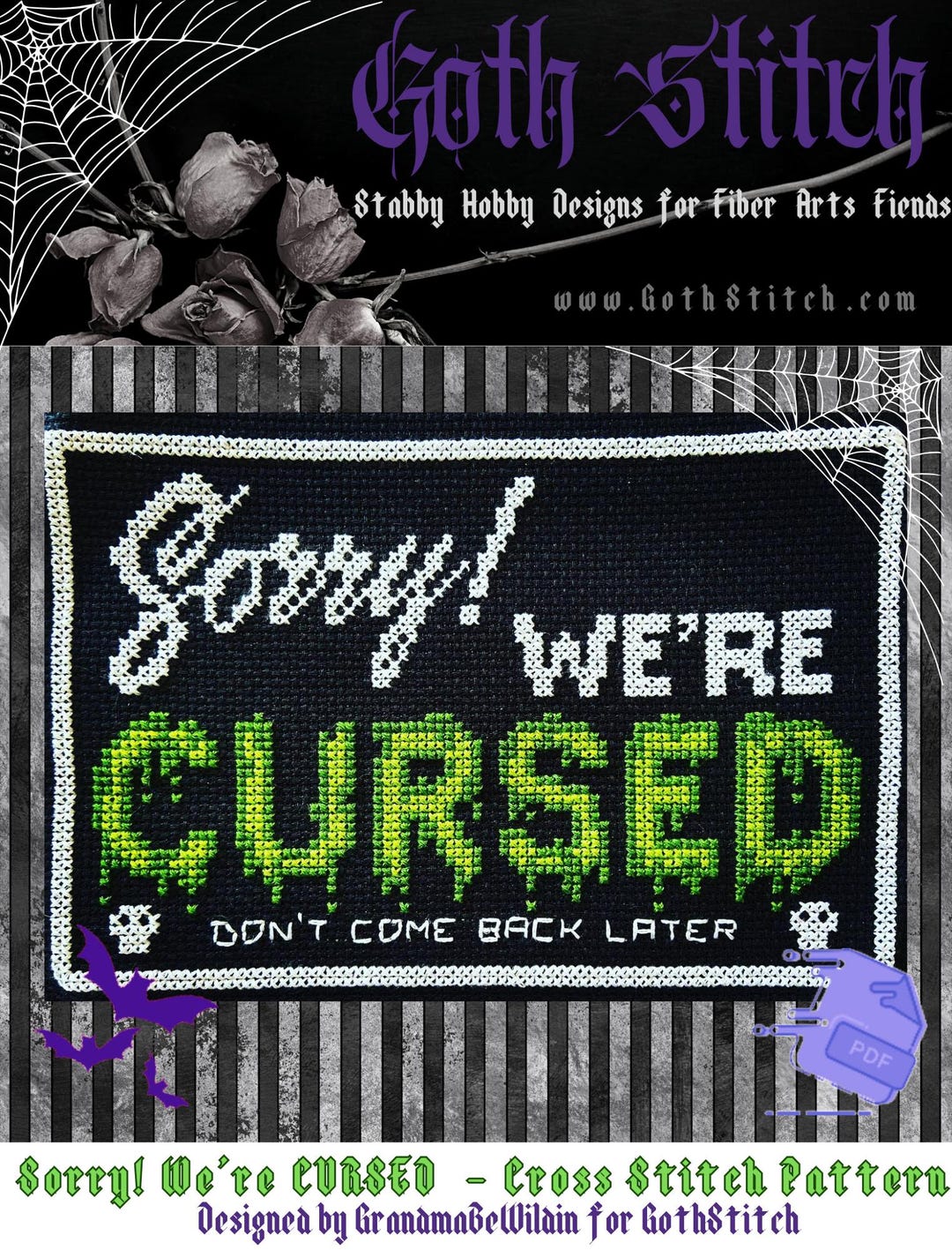 Sorry We're Cursed - Halloween Cross Stitch Pattern Chart PDF Trick or ...