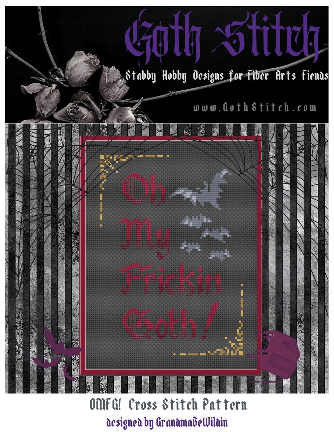 OMFG! Oh My Frickin Goth Gothic Cross Stitch Chart Pattern PDF ...
