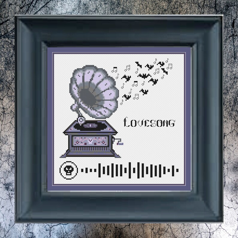 LOVESONG Gramophone Gothic Cross Stitch Bats Record Player PDF - Etsy