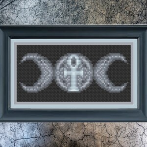 Triple Moon ANKH Trad Gothic Cross Stitch Pattern Chart PDF Black Aida ...