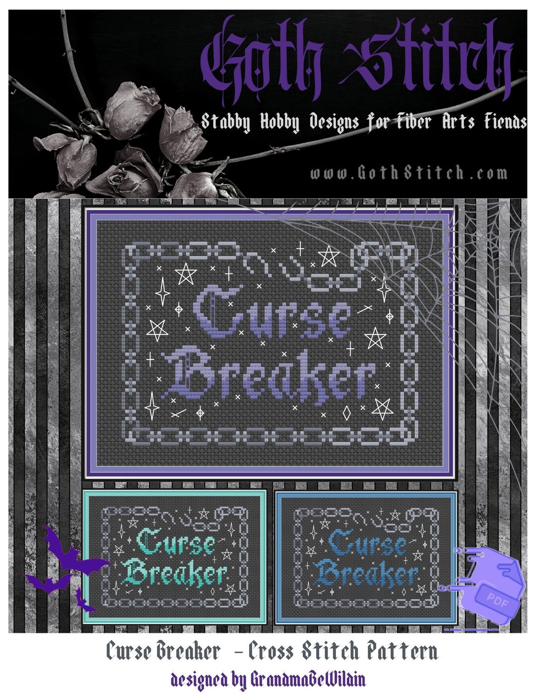 CURSE BREAKER Gothic Cross Stitch Pattern PDF Modern Goth Culture Emo ...
