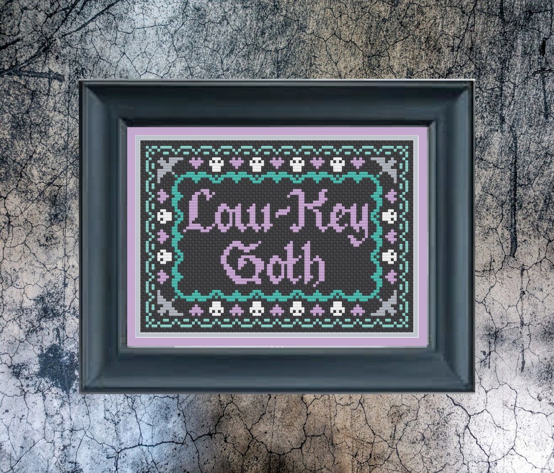 LOW-KEY Goth Pastel Goth Gothic Cross Stitch Skull Bats Hearts Pattern ...