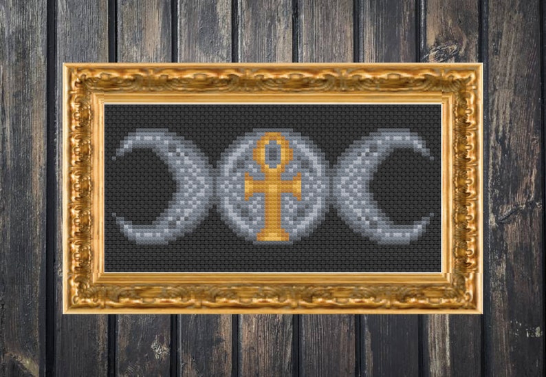 Triple Moon ANKH Trad Gothic Cross Stitch Pattern Chart PDF Black Aida ...