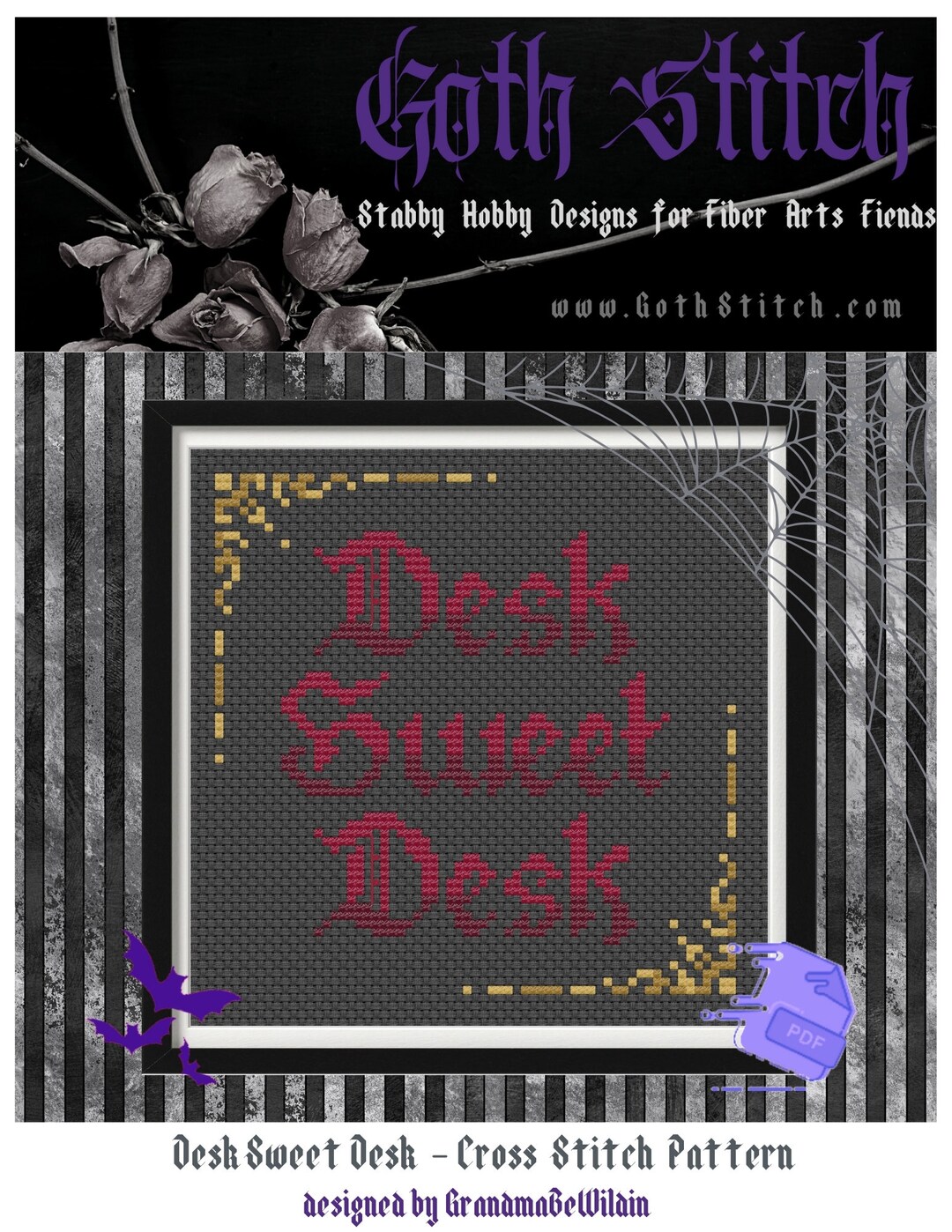 Desk Sweet Desk Goth Gothic Cross Stitch Pattern PDF Gothstitch, Trad ...