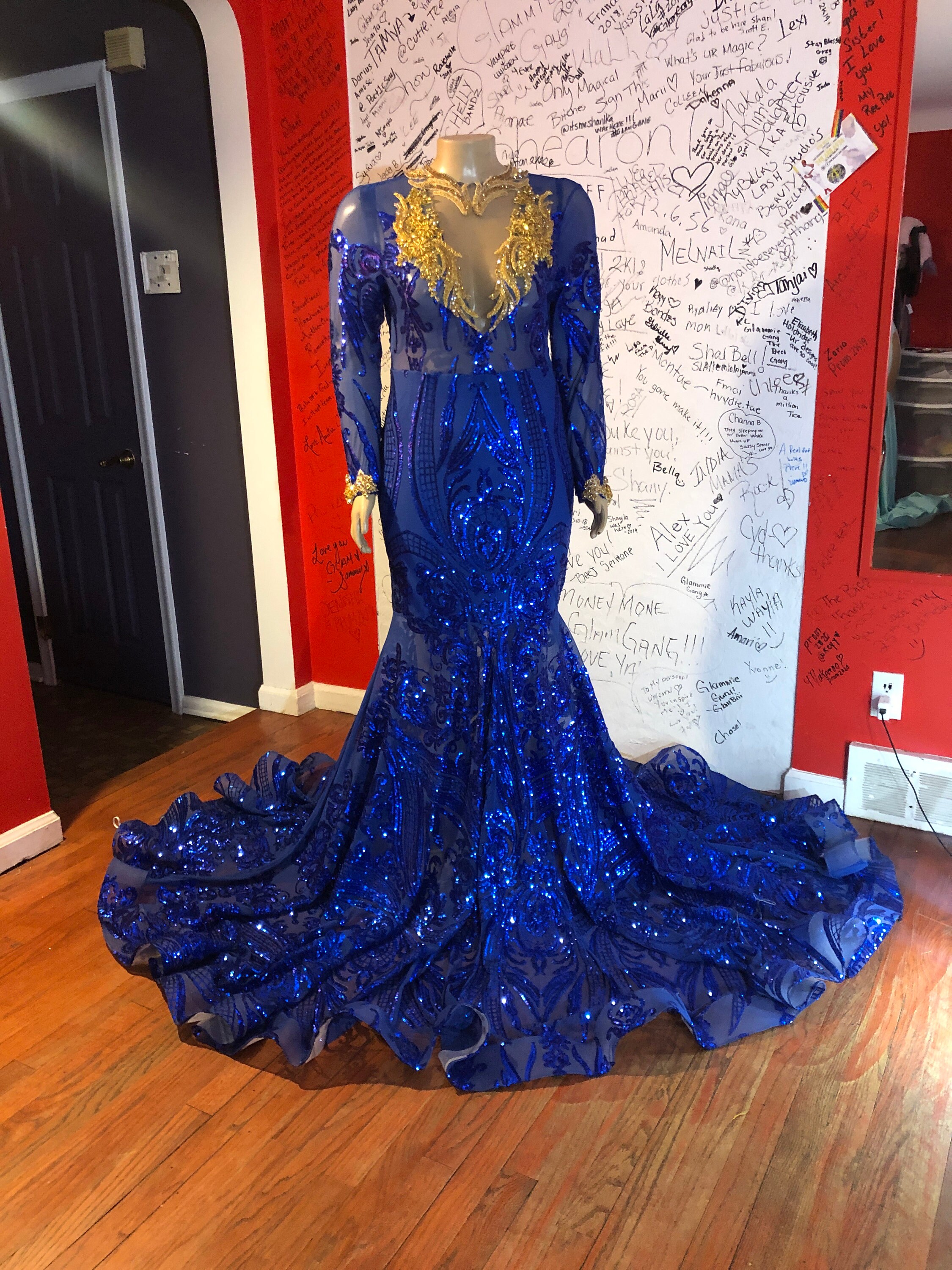 Royal Blue & Gold Prom Dress - Etsy