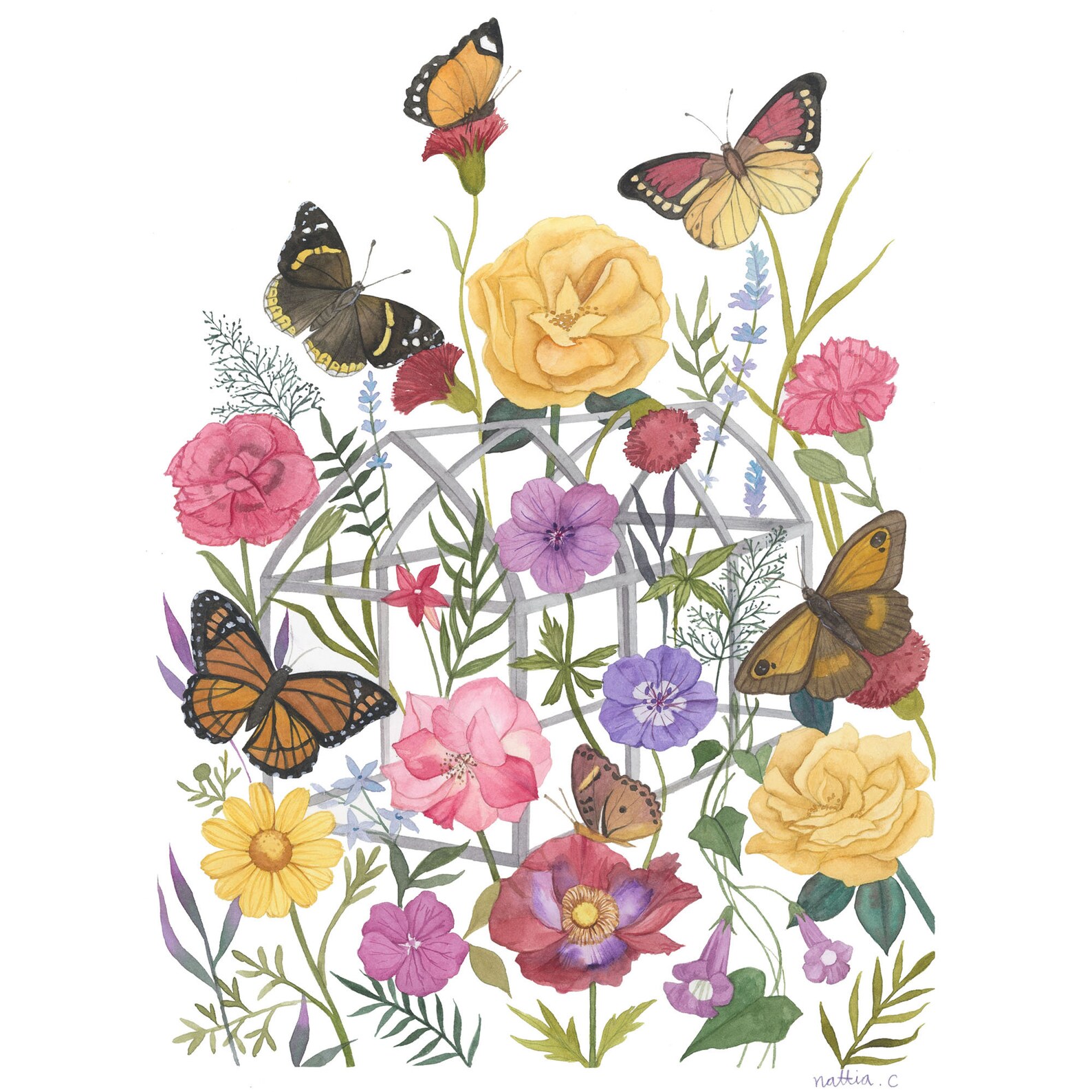 Butterfly Botanical Wall Art Watercolor Wild Flower Art Print - Etsy