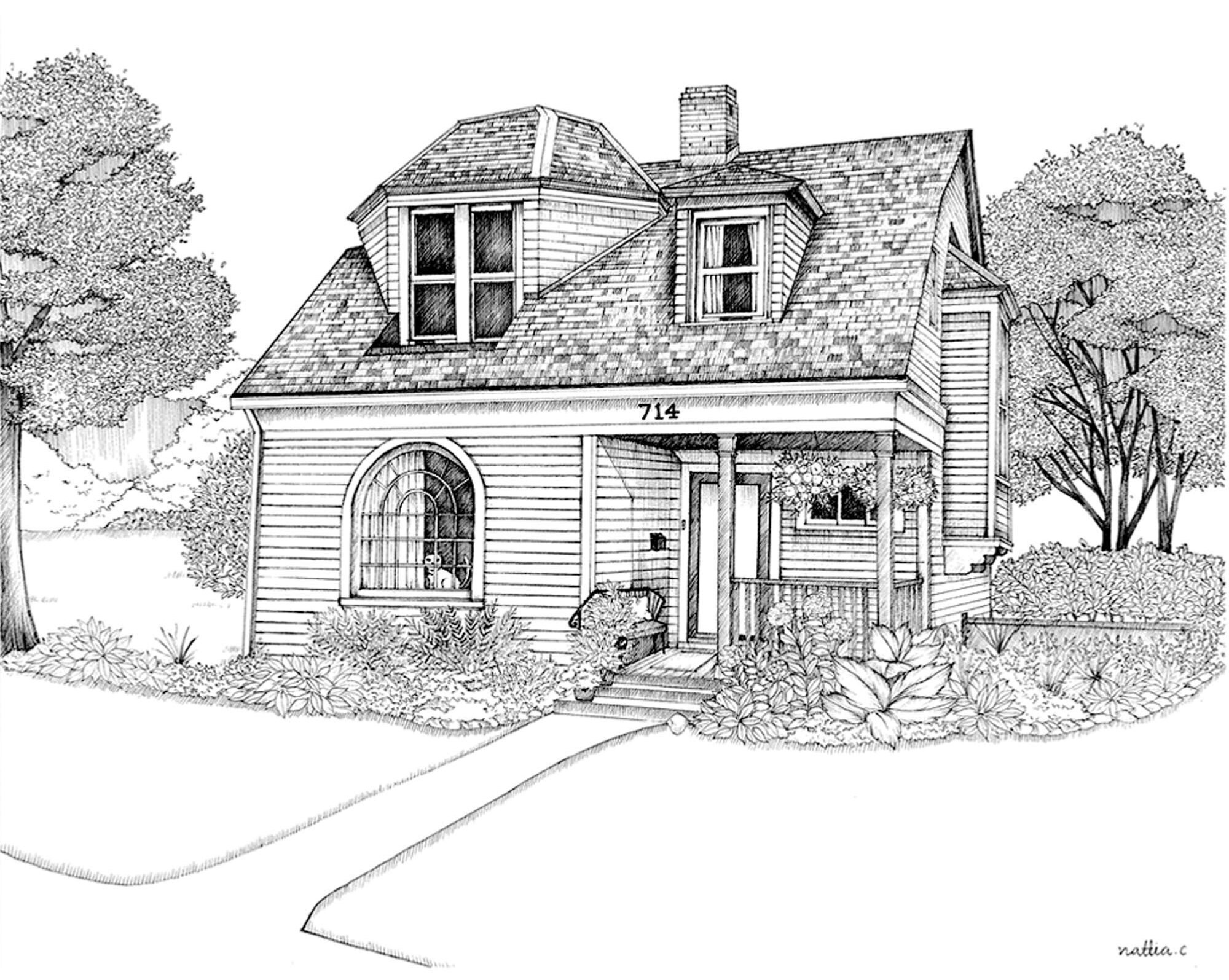 Custom House Portrait Original Pen and Ink Drawing Christmas Gift - Etsy