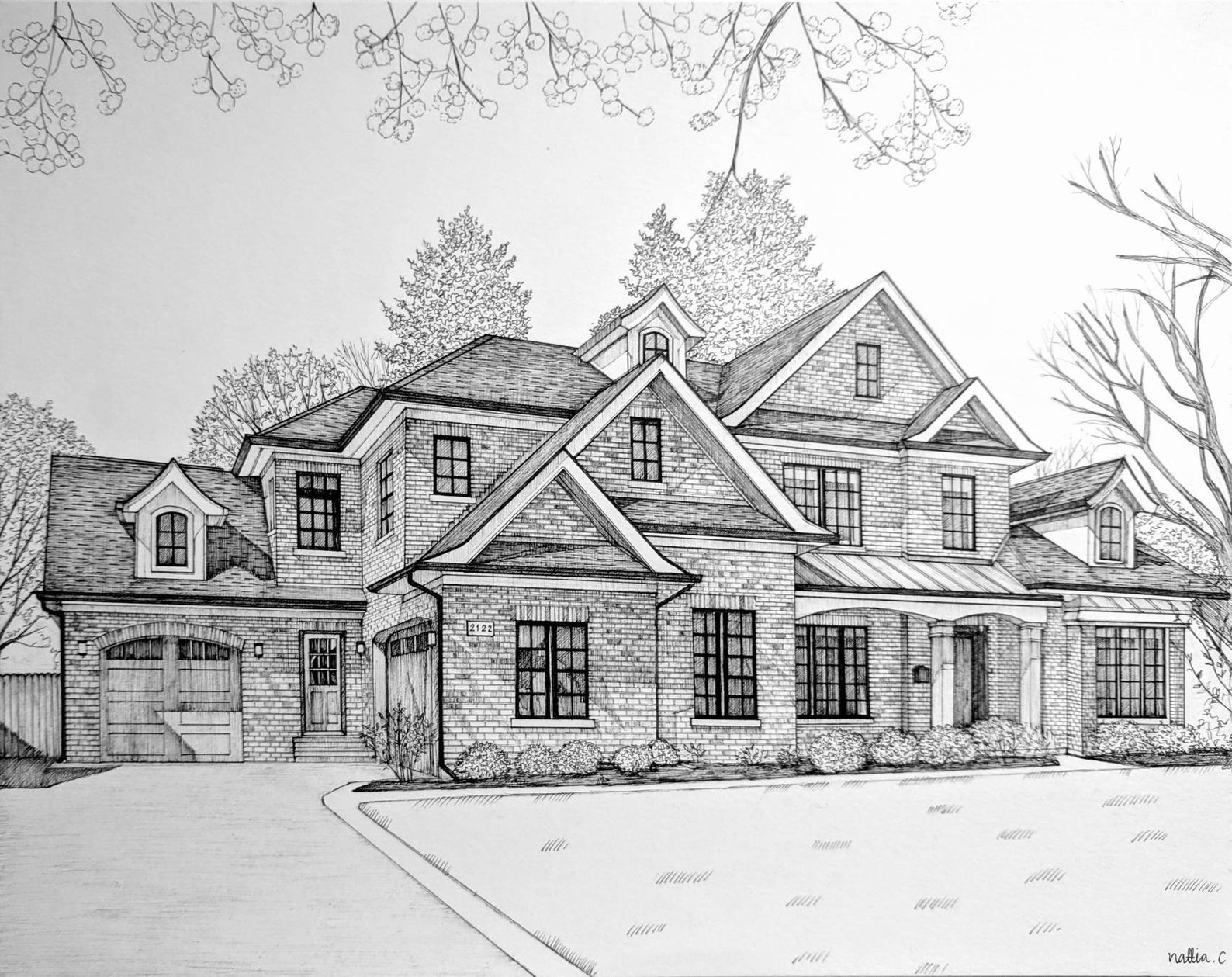 Custom House Portrait Original Pen and Ink Drawing Christmas Gift - Etsy