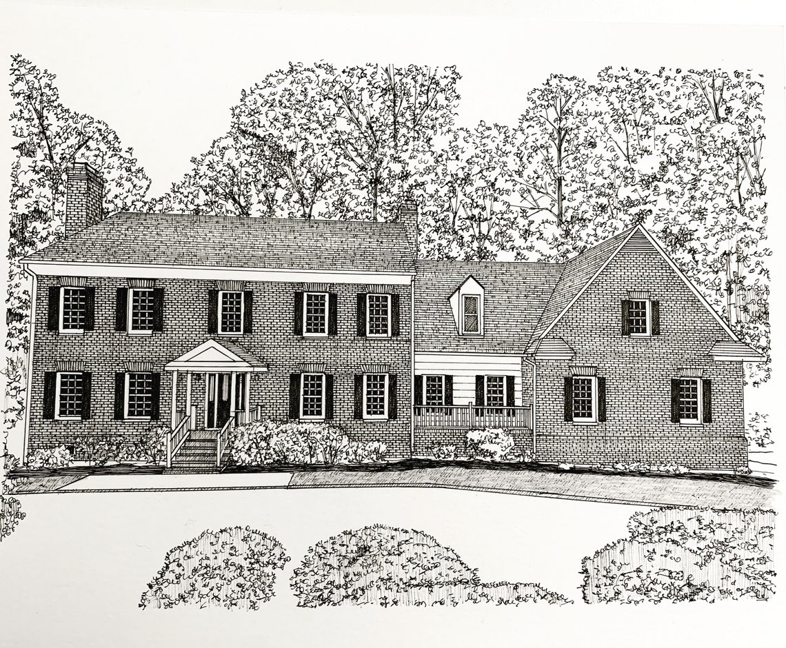 Custom House Portrait Original Pen and Ink , Personalized Gift, New ...