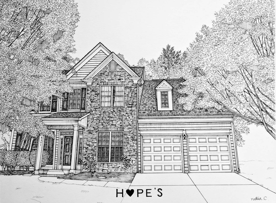 Custom House Portrait Original Pen and Ink Drawing Christmas Gift - Etsy