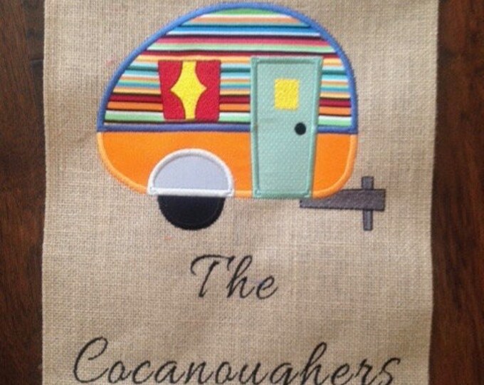 Custom Embroidered Towable Trailer Campsite Flag*burlap Flag ...