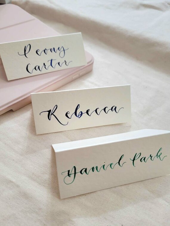 Calligraphy Hammered Ivory Place Cards Hand Lettered Design - Etsy UK