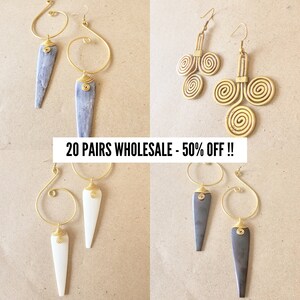 20 Statement Earrings, African Earrings Set, Brass Earrings Set, Bone ...