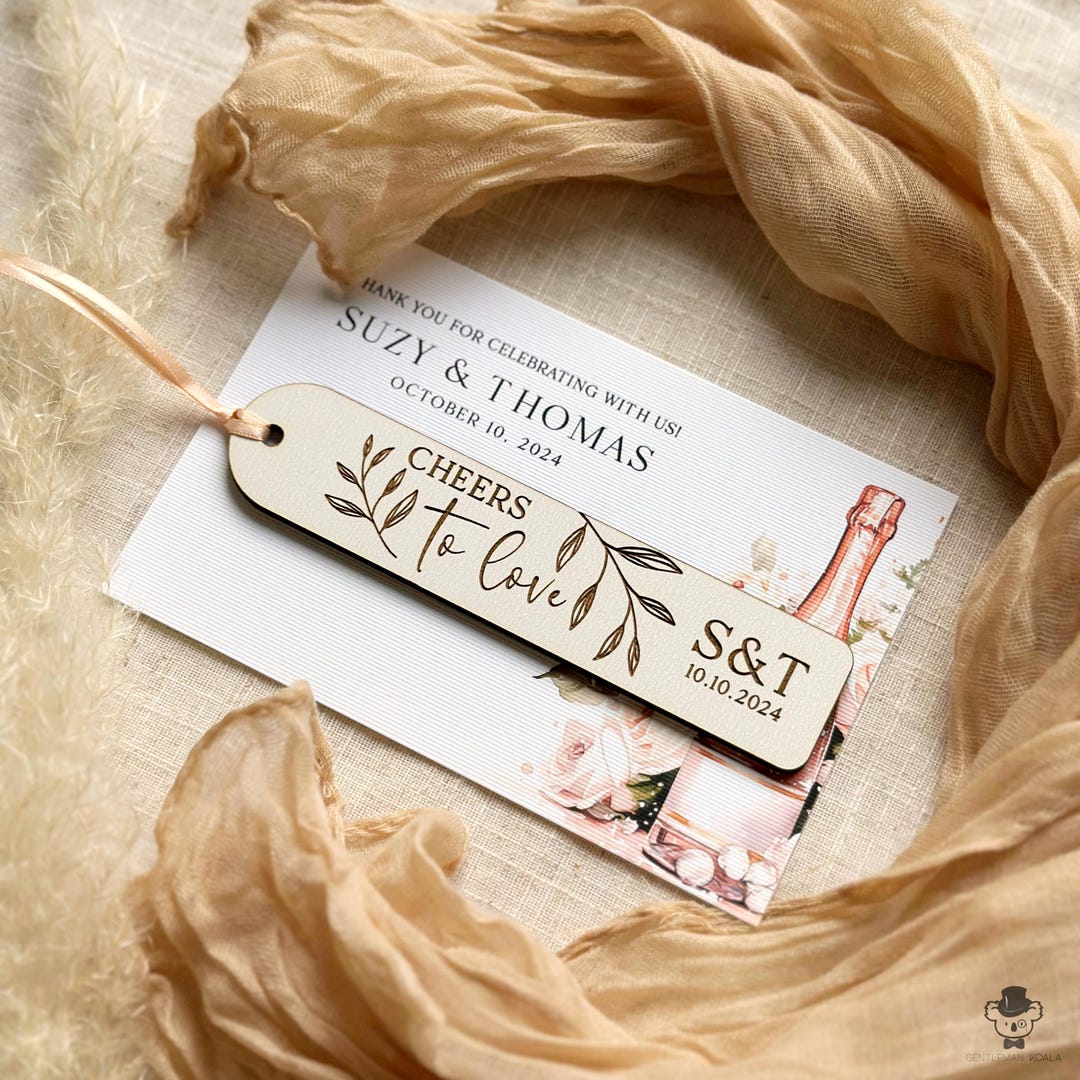 Cheers to Love Bookmark Wedding Favors With Champagne and Rose Print ...