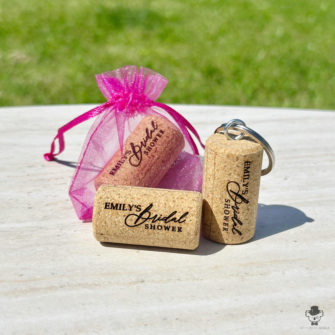 Cork Keychain Bridal Shower Favors With Organza Bags - Personalized ...