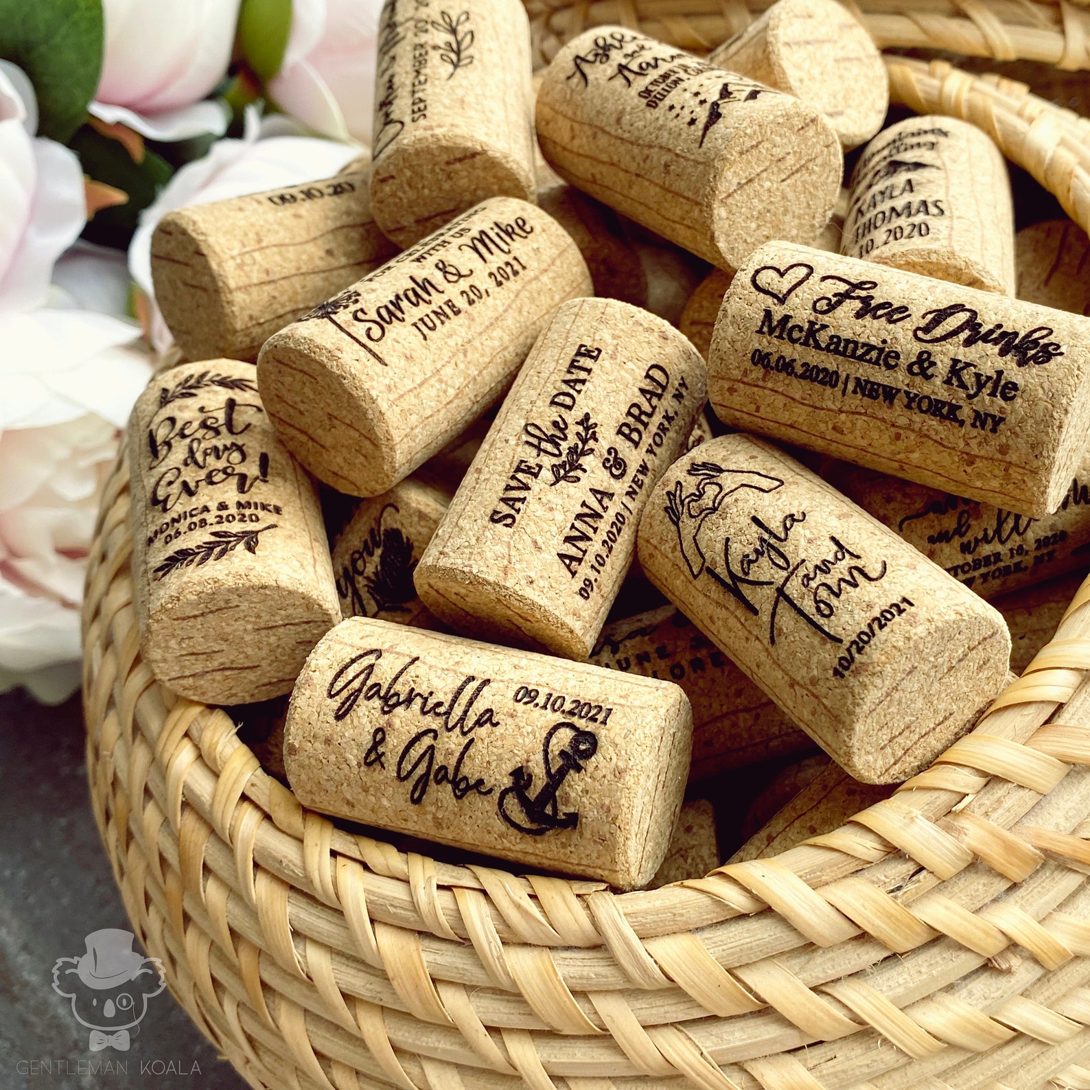 Cork Wedding Favors Custom Engraved Wine Cork Dandelion - Etsy