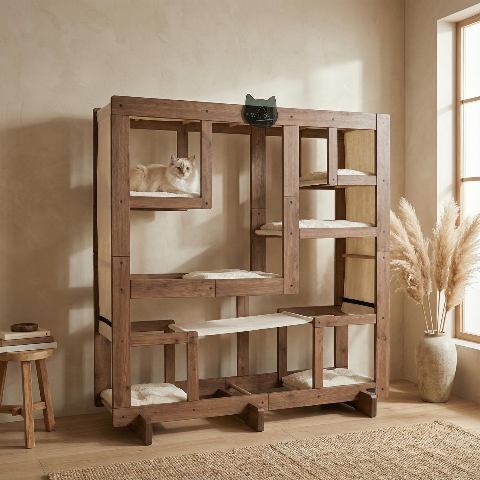 WLO® Classic Walnut Square Modular Cat Tower | Multi-level Modern ...