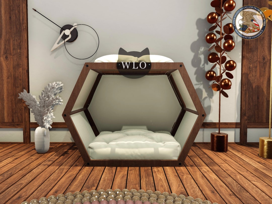 WLO® Hexxon Modern Cat Bed, Premium Wooden Cat Bed With Free ...