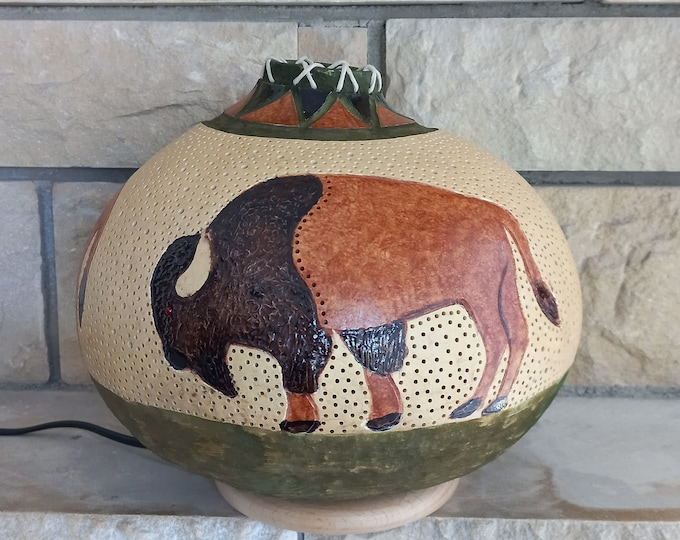 Bison Buffalo Lamp, North American Bison, Rustic Bison Landscape ...