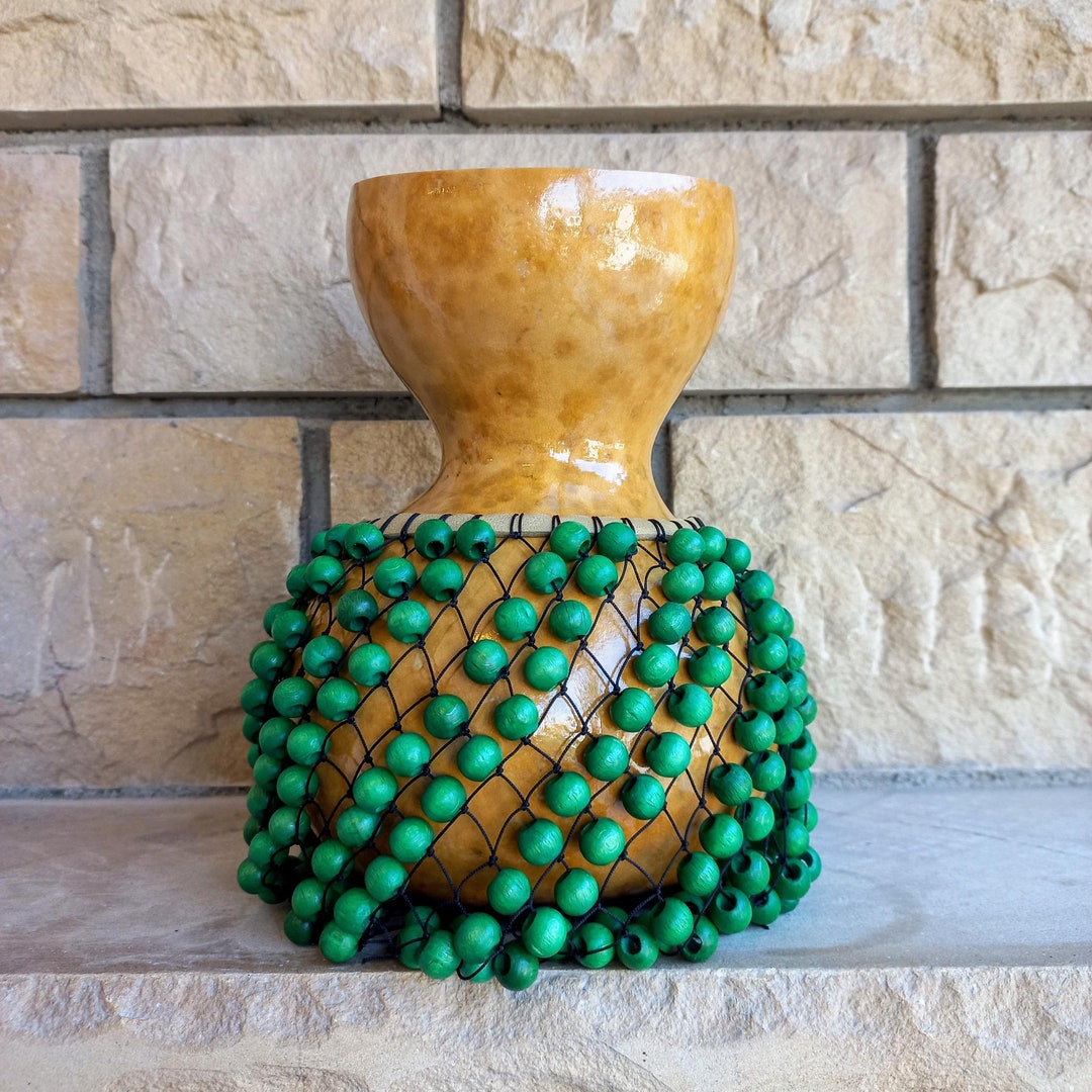 Green Beaded Gourd Shekere Instrument, Latin Agbe Instrument, Rhythm ...